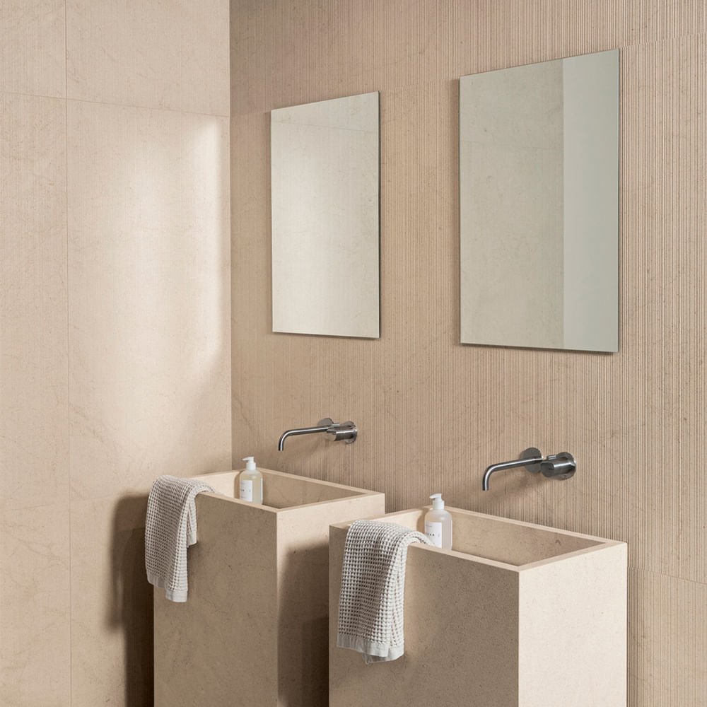 Porcelanato Biotech Crema Stone Canneté de 60x120 cm RT - Atika